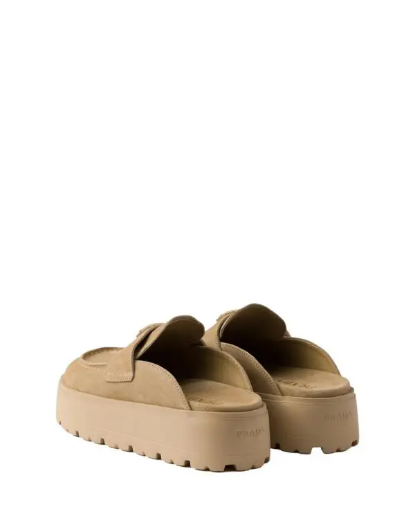 Prada Suede Flatform Mules - Neutral