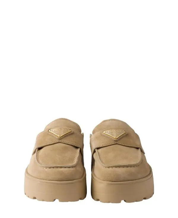 Prada Suede Flatform Mules - Neutral