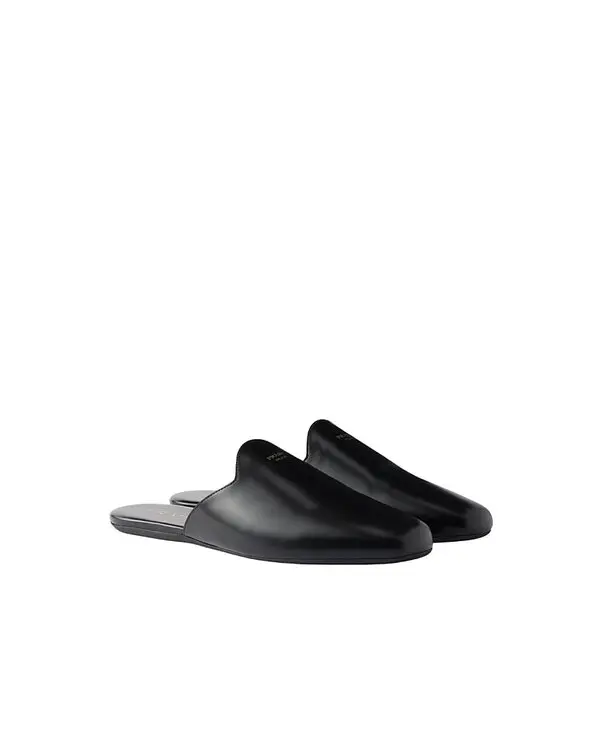 Prada Brushed Leather Mules - Black