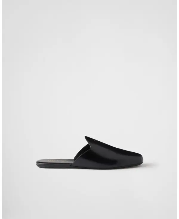 Prada Brushed Leather Mules - Black