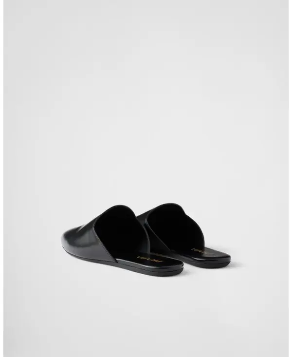Prada Brushed Leather Mules - Black