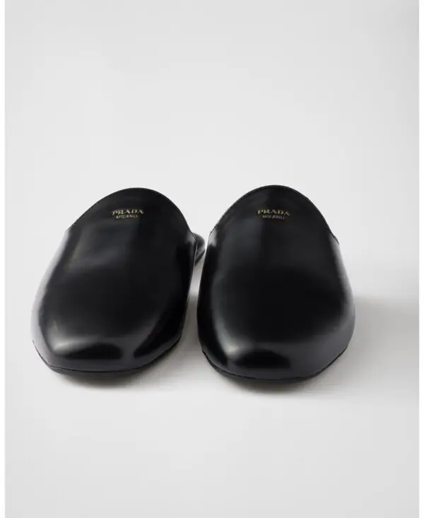 Prada Brushed Leather Mules - Black