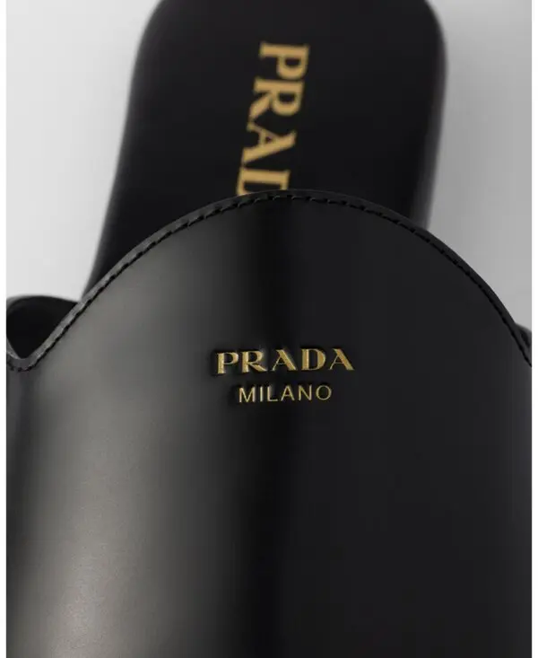 Prada Brushed Leather Mules - Black