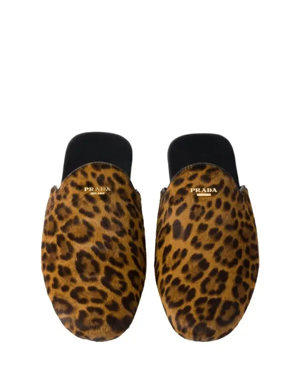 Prada Leopard-print Leather Mules - Neutral