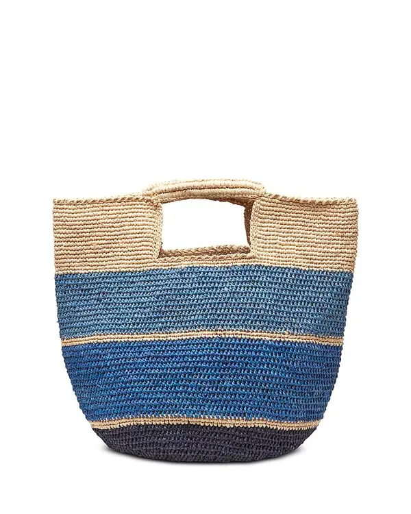 Mar Y Sol Camden Stripe Raffia Tote - Navy