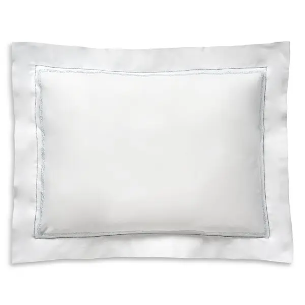 DEA LUXURY LINENS Trattegio Embroidered Standard Pillow Sham - White / Dew Blue