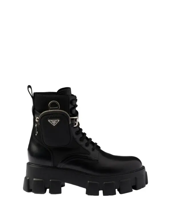 Prada Monolith Leather And Re-nylon Boots With Pouch - Black