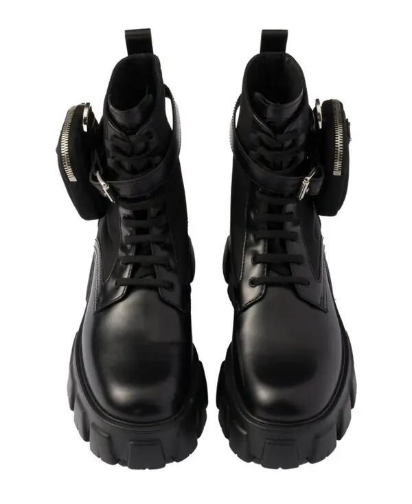Prada Monolith Leather And Re-nylon Boots With Pouch - Black