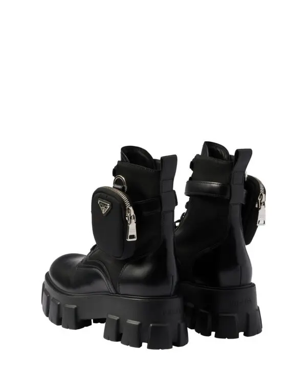 Prada Monolith Leather And Re-nylon Boots With Pouch - Black