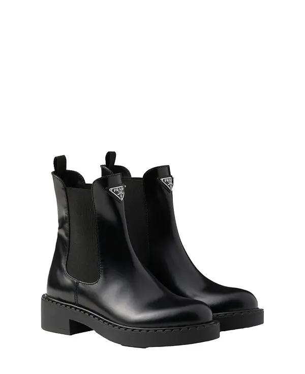 Prada Brushed Leather Chelsea Booties