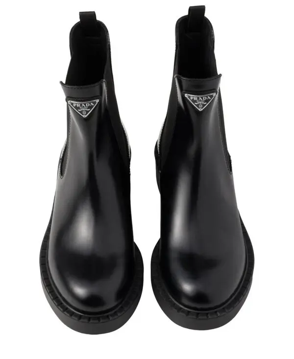 Prada Brushed Leather Chelsea Booties