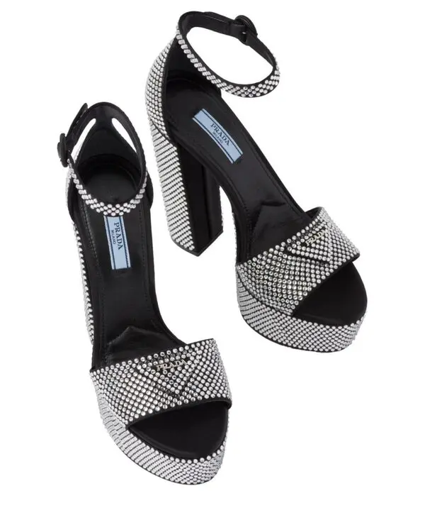 Prada Satin Platform Sandals With Crystals