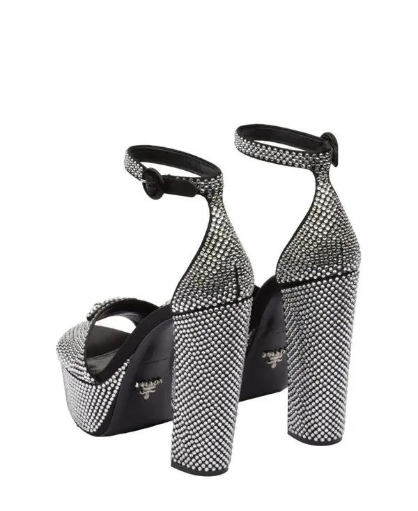 Prada Satin Platform Sandals With Crystals