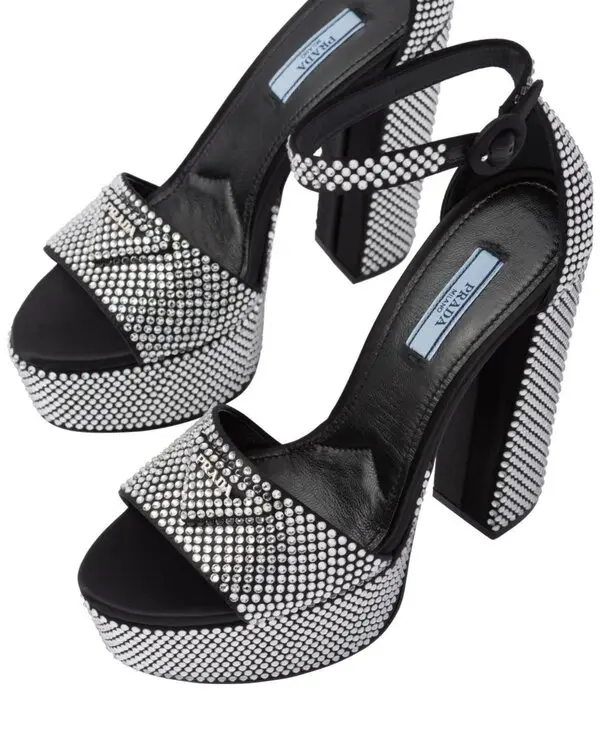 Prada Satin Platform Sandals With Crystals