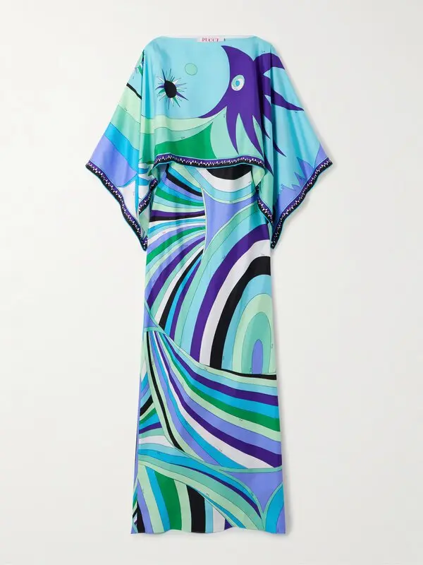Emilio Pucci Layered Printed Silk-twill Maxi Dress - Blue