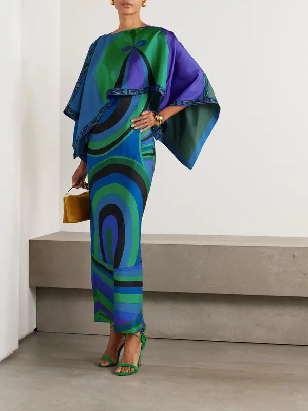 Emilio Pucci Layered Printed Silk-twill Maxi Dress