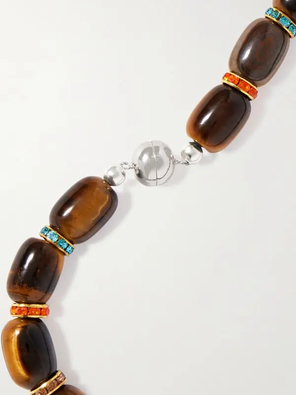JULIETTA Gold-tone Tiger's Eye And Crystal Necklace - Brown