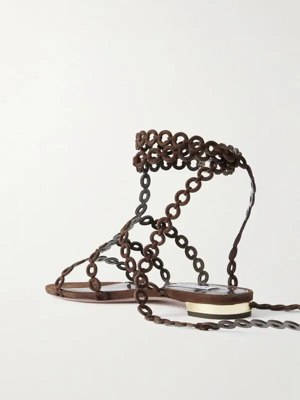 AQUAZZURA Infinity Chain Cutout Suede Sandals