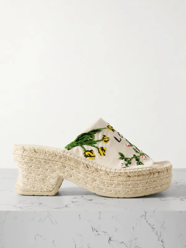 Loewe Embroidered Platform Espadrille Mules