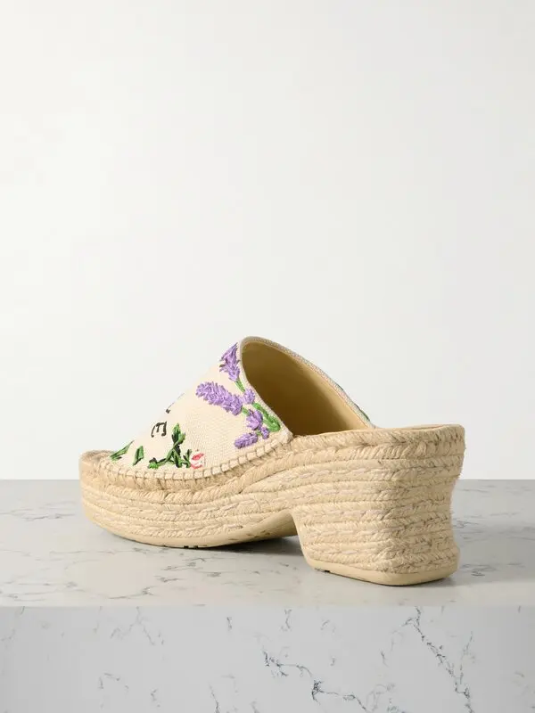 Loewe Embroidered Platform Espadrille Mules