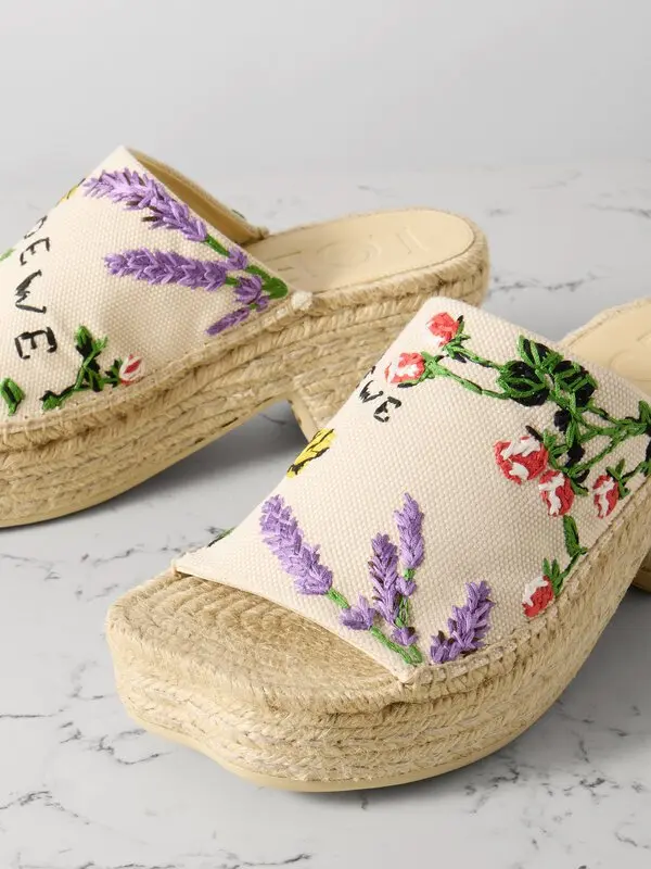 Loewe Embroidered Platform Espadrille Mules