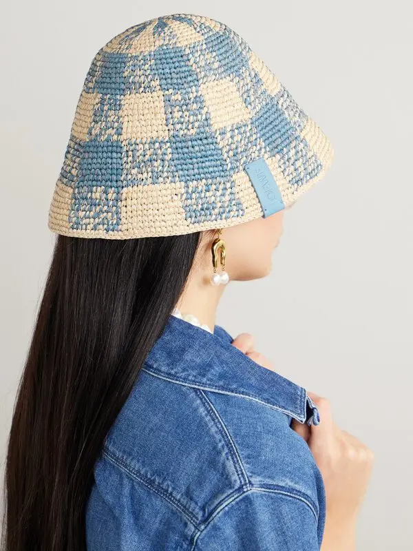 Loewe Checked Raffia Bucket Hat
