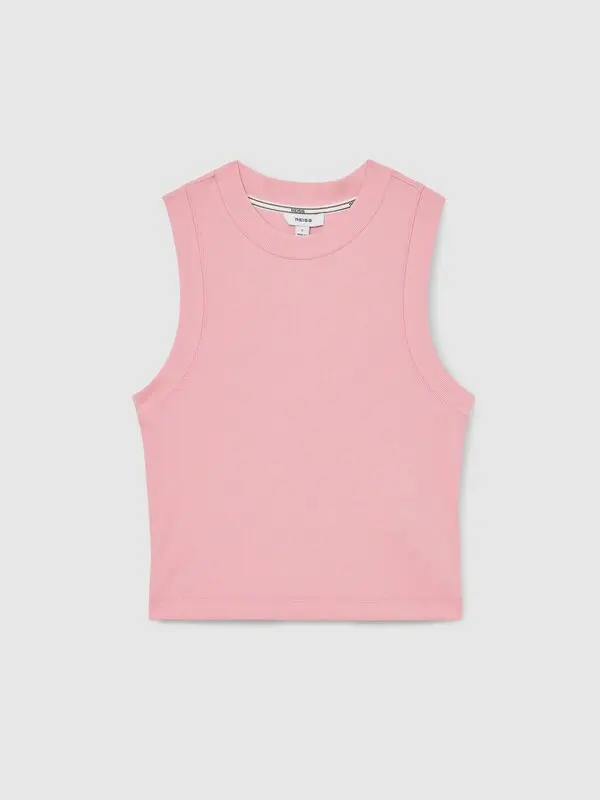 REISS Lea Stretch-cotton Ribbed Vest - Pink