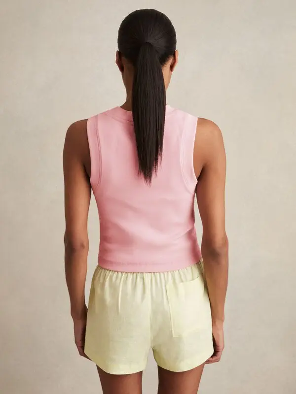REISS Lea Stretch-cotton Ribbed Vest - Pink