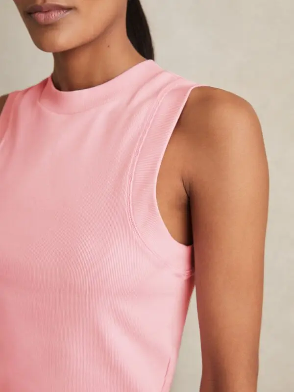 REISS Lea Stretch-cotton Ribbed Vest - Pink