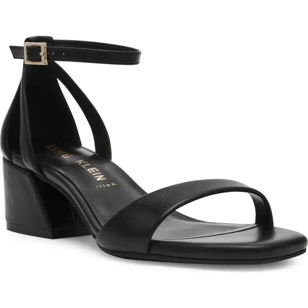 Anne Klein Ankle Strap Sandal - Black Smooth
