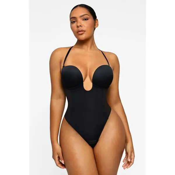 SHAPELLX Airslim Deep Plunge Low-back Thong Bodysuit - Black