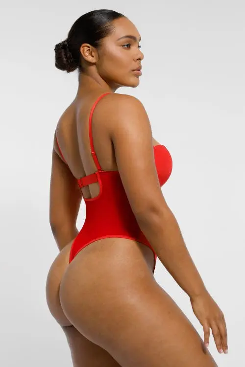 SHAPELLX Airslim Deep Plunge Low-back Thong Bodysuit - Crimson Red