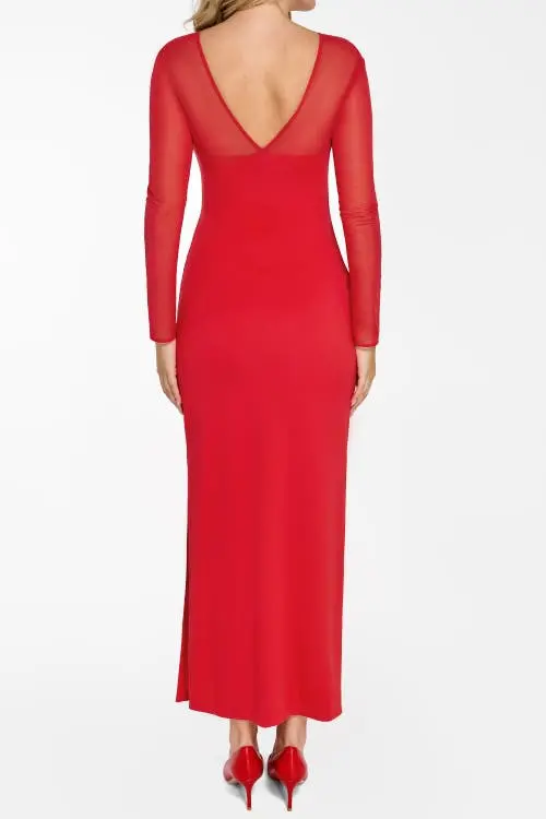 POPILUSH Shapewear Mesh Maxi Dress - Bright Red