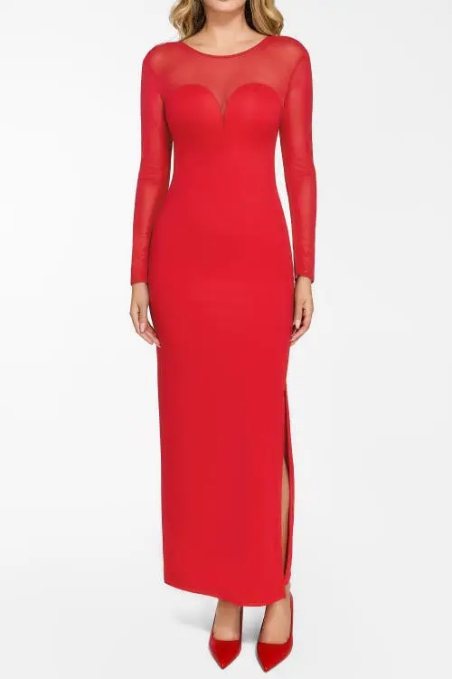 POPILUSH Shapewear Mesh Maxi Dress - Bright Red