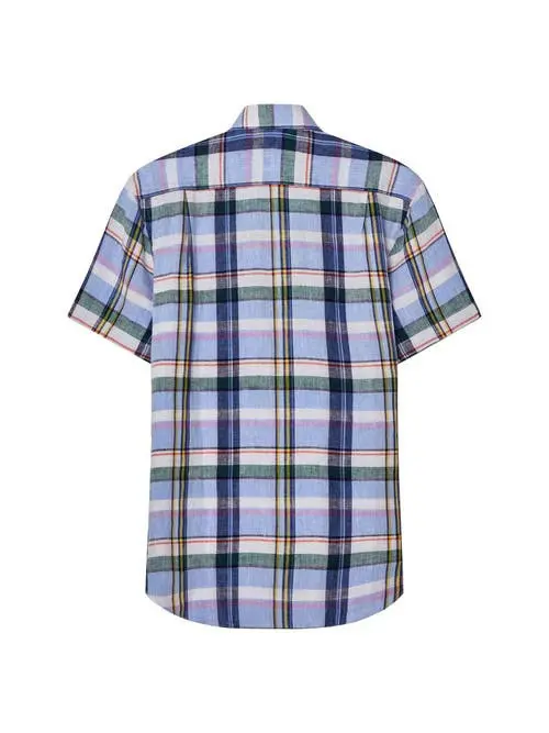 Robert Talbott Morgan Plaid Linen Short Sleeve Shirt - Blue Multi
