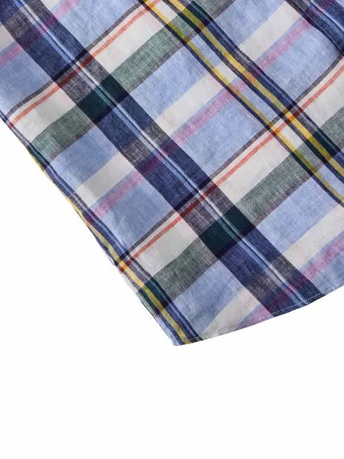 Robert Talbott Morgan Plaid Linen Short Sleeve Shirt - Blue Multi