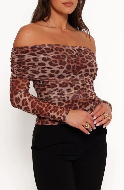PETAL & PUP Koa Ruched Off The Shoulder Mesh Top