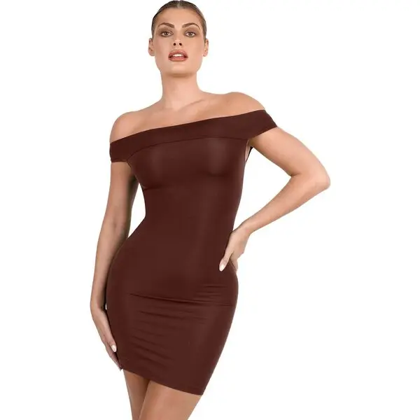POPILUSH Shapewear Bodycon Mini Dress - Deep Coffee