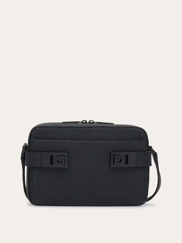 FERRAGAMO East-west Crossbody Bag With Gancini Buckles - Black