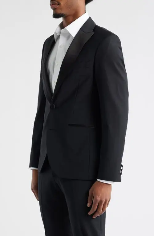 OPEN EDIT Black Peaked Lapel Stretch Wool Blend Tuxedo Jacket