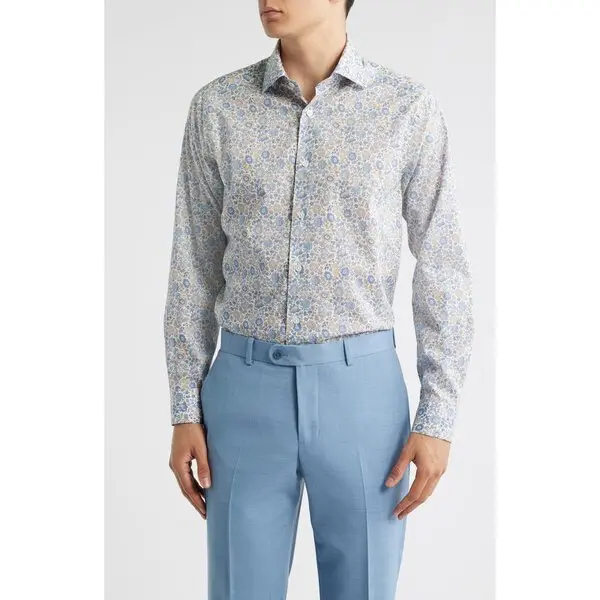 JACK VICTOR Bourget Floral Cotton Button-up Shirt - Blue