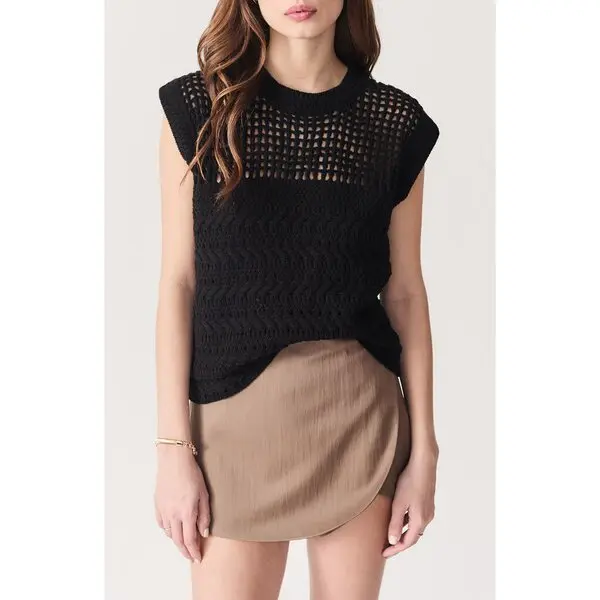 Deluc Paulo Open Stitch Cap Sleeve Sweater - Black