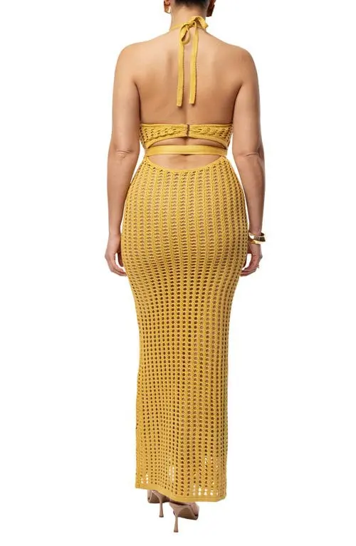 JLUXLABEL Dream Open Stitch Halter Dress - Yellow