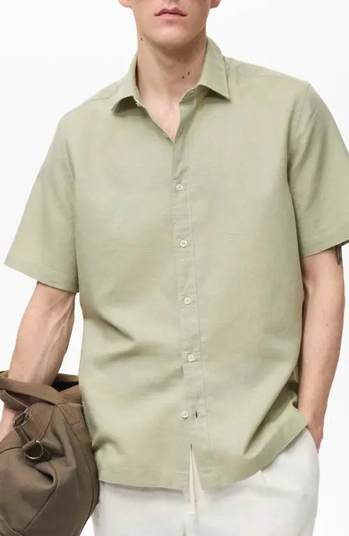 Mango Regular Fit Linen Blend Button-up Shirt - Pastel Green