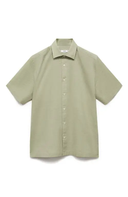 Mango Regular Fit Linen Blend Button-up Shirt - Pastel Green