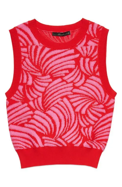 Deluc Thyago Abstract Jacquard Sleeveless Sweater - Red With Pink Details