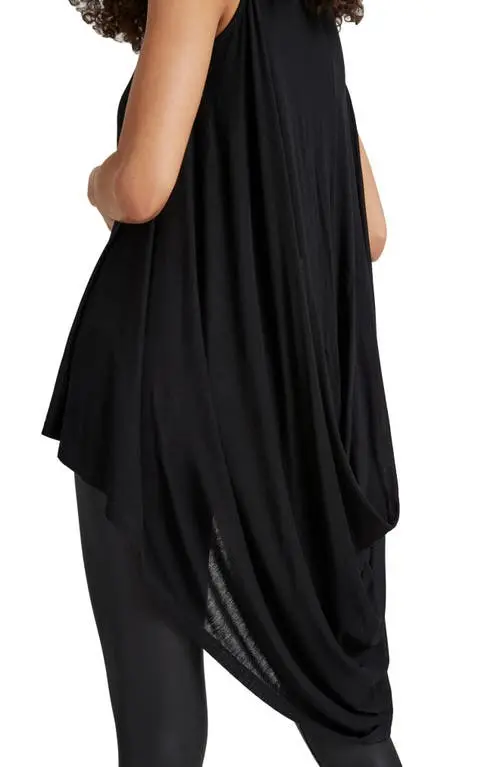 MARCELLA Ines Drape Sleeveless High-low Tunic Top - Black