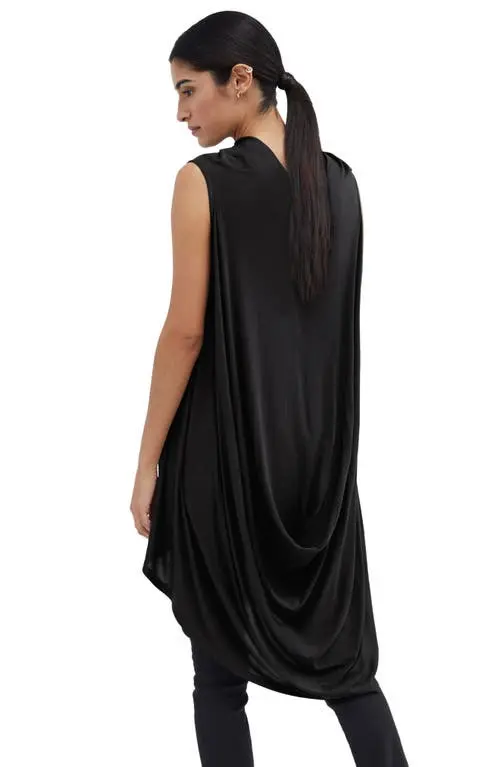MARCELLA Ines Drape Sleeveless High-low Tunic Top - Black