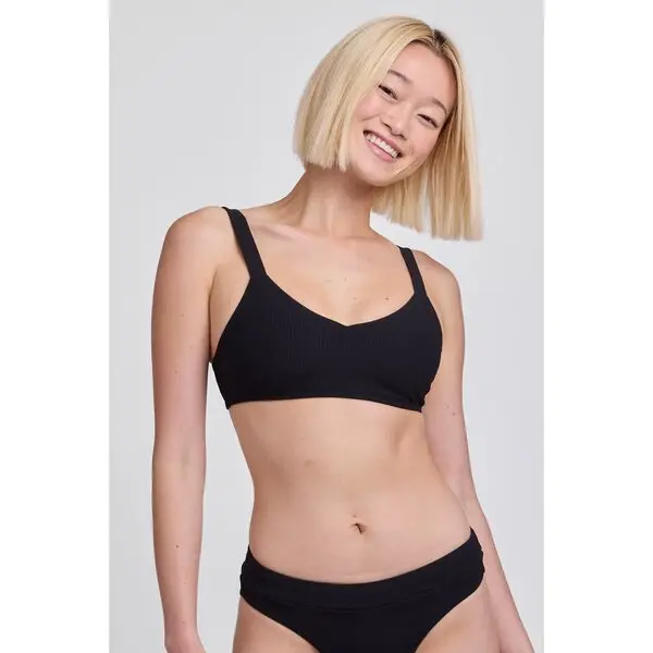 JOLYN Kacey Bikini Top - Black Ribbed