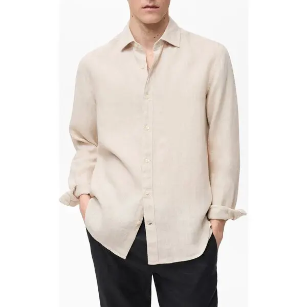 Mango Regular Fit Linen Button-up Shirt - Sand